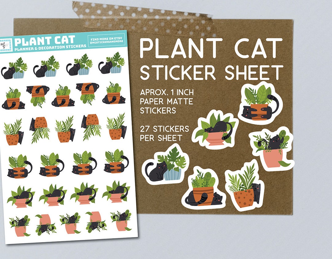 Plant Cat Sticker Sheet, Cats in Plants, Cats With Plants, Cat Plants ...