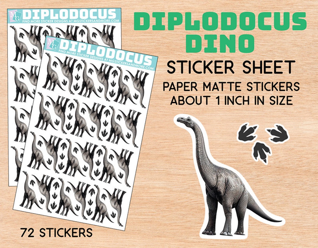 Diplodocus Sticker Sheet, Dinosaur, Stationary, Dino, Realistic, Paper ...