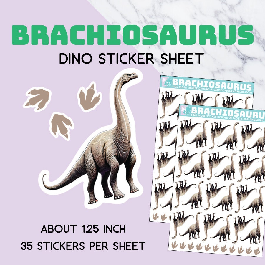Brachiosaurus Sticker Sheet, Dinosaur, Stationary, Dino Realistic ...