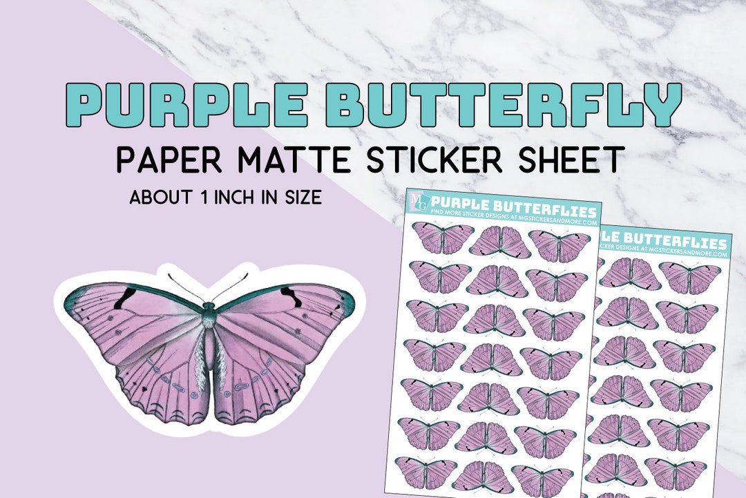 Purple Butterfly Sticker Sheet, Stickers, Heart, Romance, Cute ...