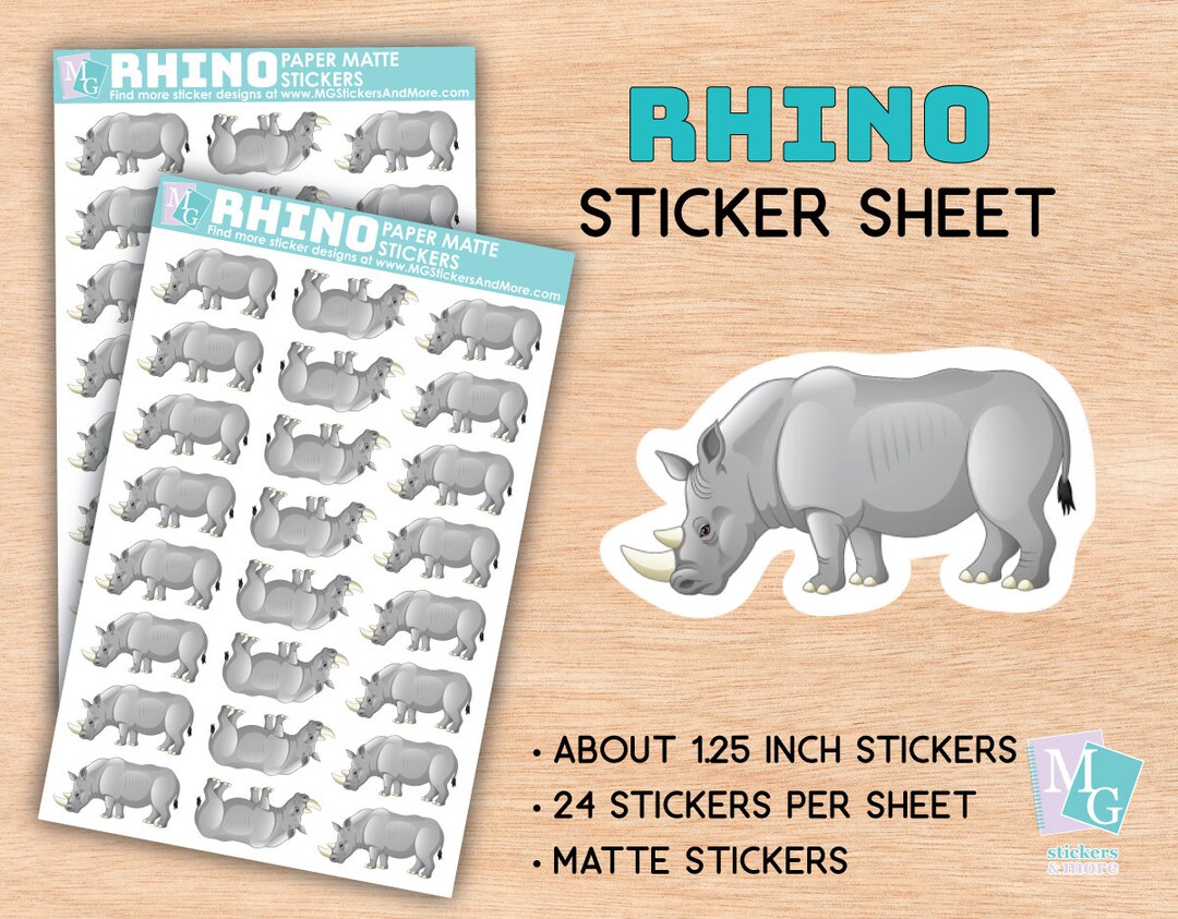 Rhino Sticker Sheet, Matte Stickers, Zoo, Animal Love, African Animals ...