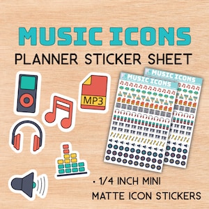 Music Stickers, Planner Sticker, Icons, Small, Mini, Paper Matte ...