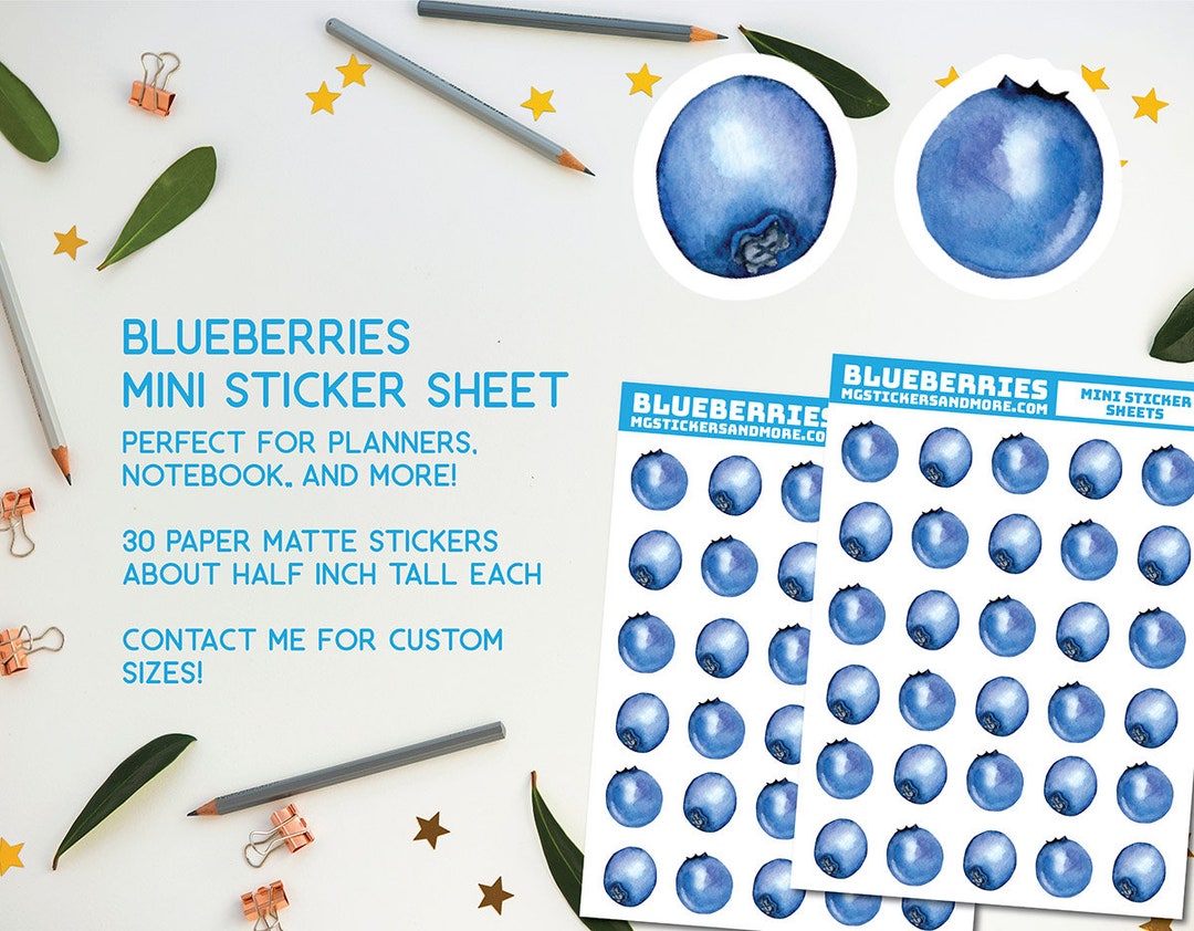 Mini Blueberry Paper Stickers, Blueberries Stickers, Fruits, Mini ...