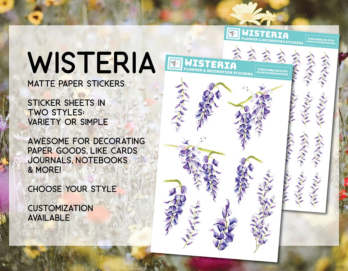 Wisteria Flower Sticker Sheet Wisteria Stickers Purple | Etsy