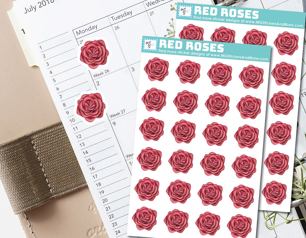 Red Roses Stickers Red Rose Florals Watercolor Style - Etsy