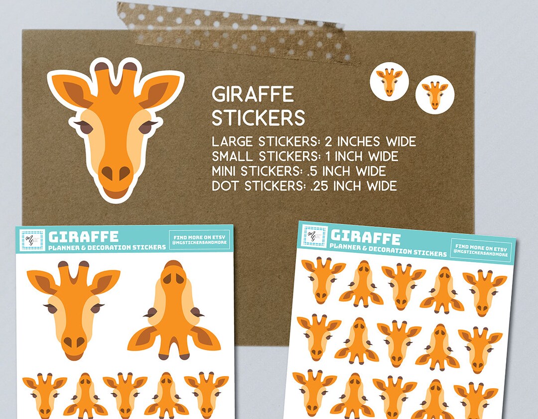Giraffe Paper Stickers, Assorted Sizes, Animal Stickers, Giraffes, Baby ...