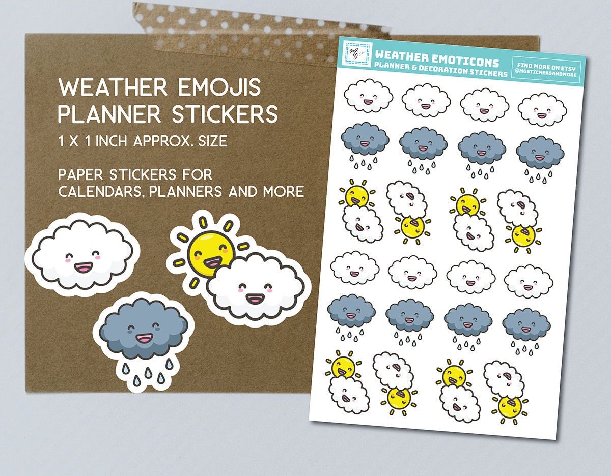 Weather Emojis Stickers Emoticons Faces Clouds Sun Cute - Etsy Ireland