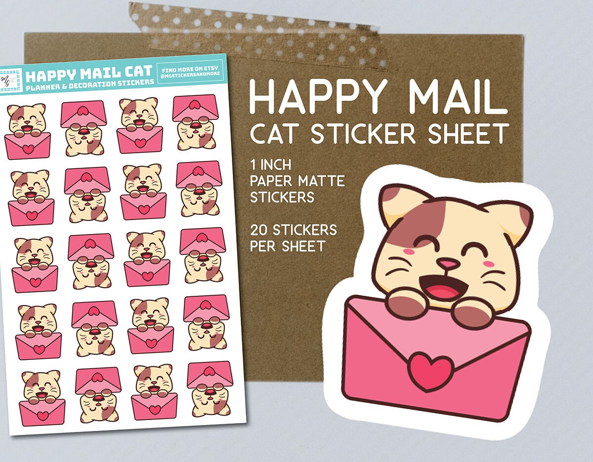 Happy Mail Cat Stickers Postman Mail Delivery Kitty Cute - Etsy