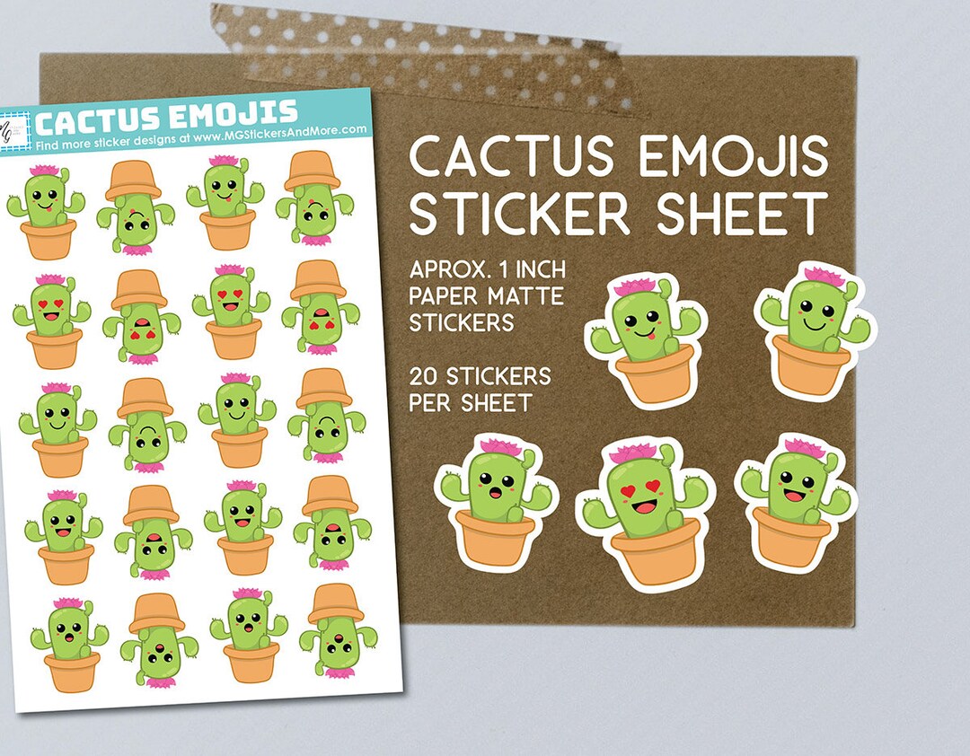 Cactus Emoji Sticker Sheet for Crafting, Journaling, Scrapbooking, Cute ...