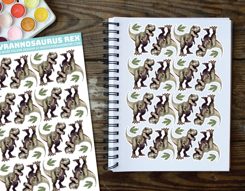 Tyrannosaurus Rex Sticker Sheet, Dinosaur, Stationary, Dino, T-rex, Rea ...