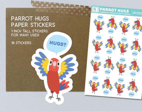 Parrot Hug Stickers Happy Parrot Envelope Stickers Air | Etsy