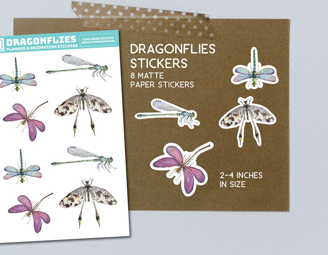 Dragonfly Stickers, Dragonflies, Cute, Watercolor, Paper Stickers ...