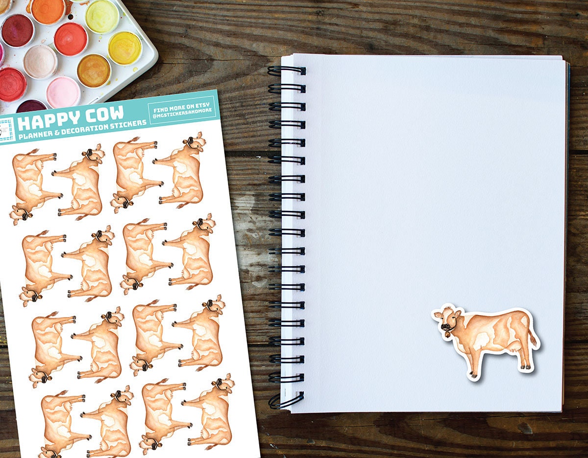 Cow Stickers, Happy Cow, Dairy Cow, Bullet Journal, Diary, Farm Animal ...
