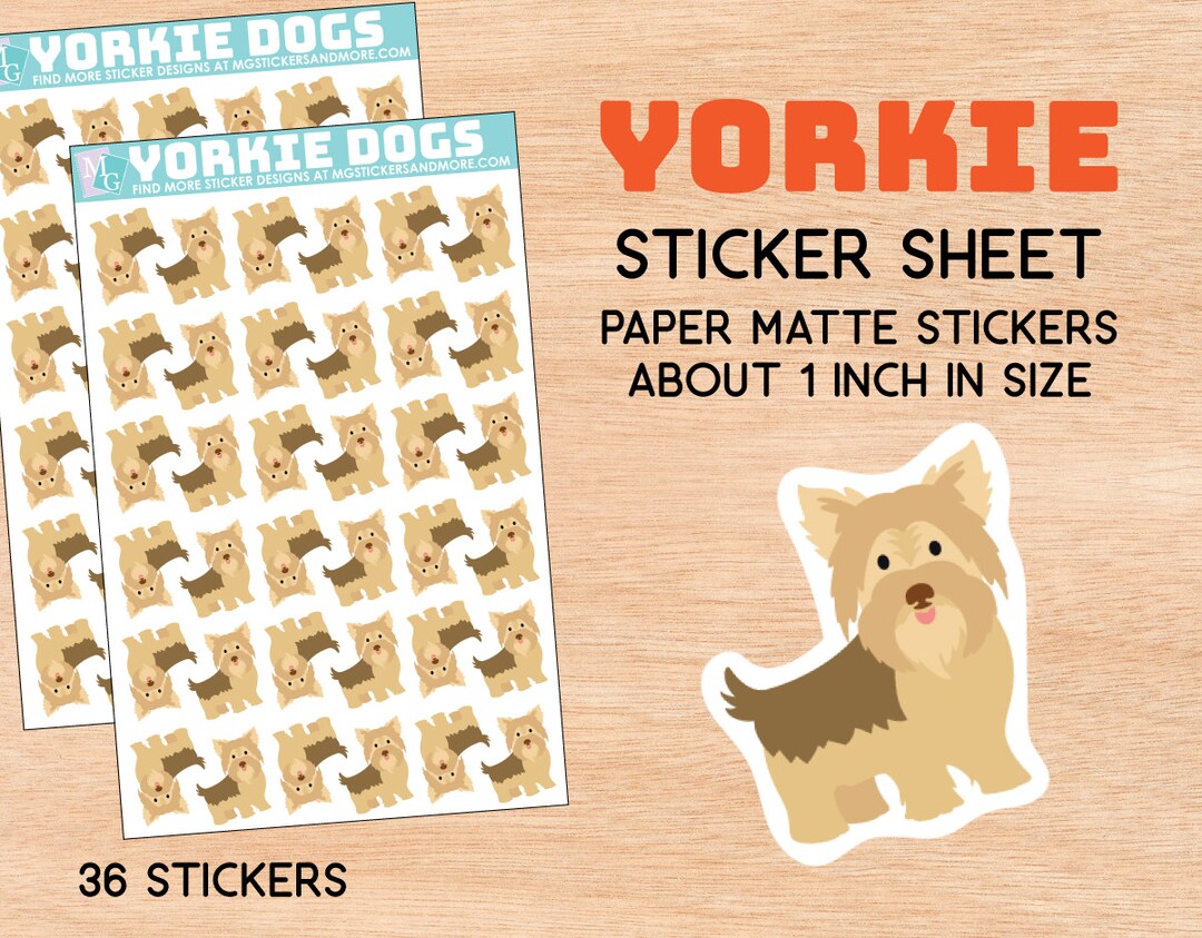 Yorkie Puppy Sticker Sheet, Dog, Paper Matte, Cute, Brown, Gold, Small ...