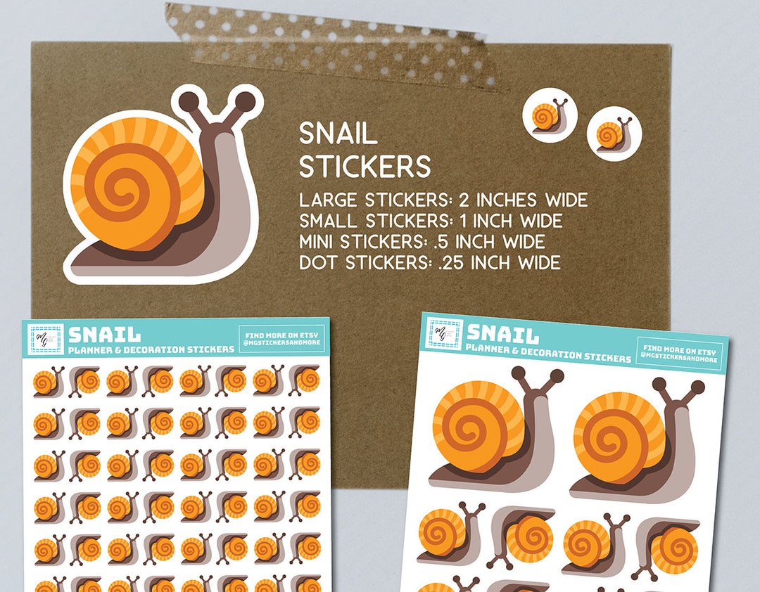 Snail Stickers, Assorted Sizes, Mini, Small, Large, Dots, Snails, Dots ...