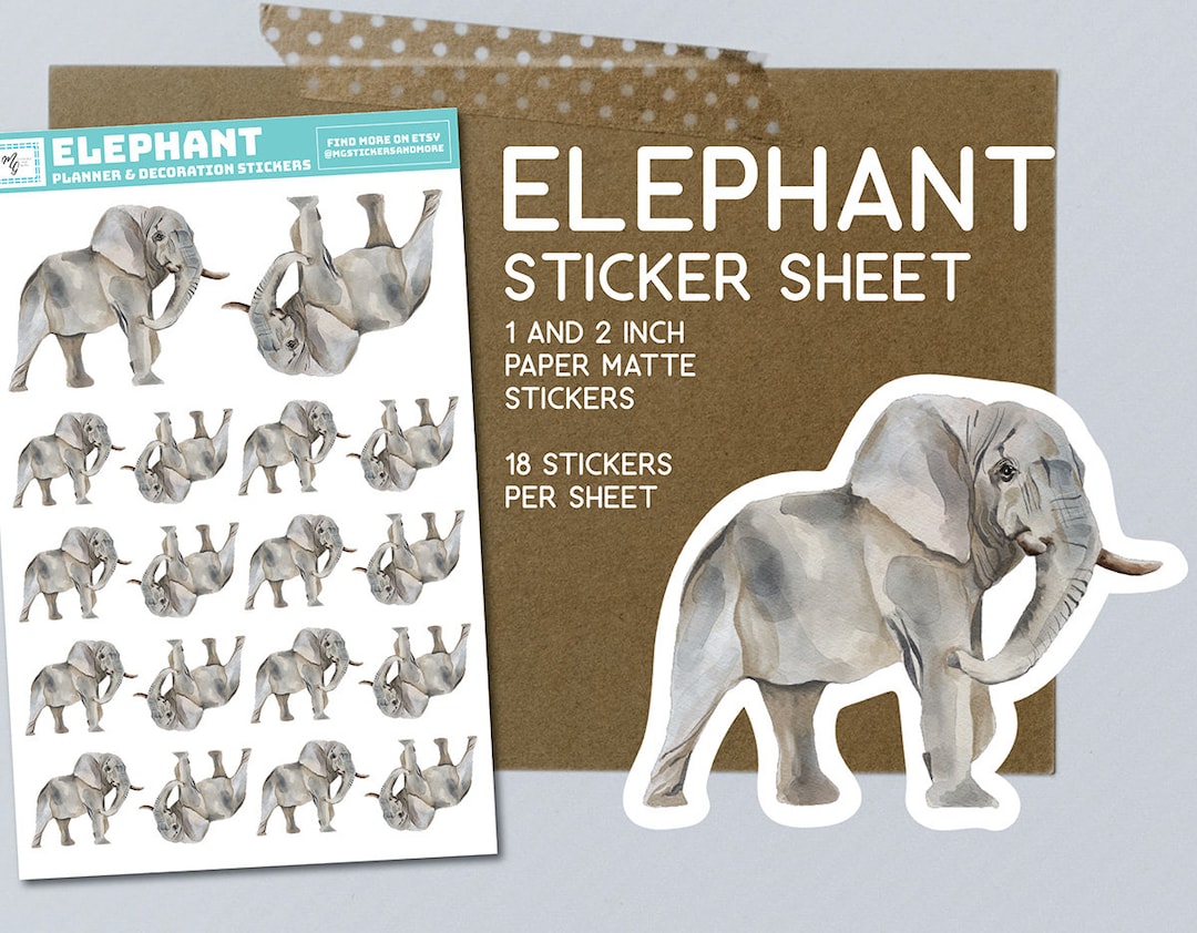 Elephant Sticker Sheet, Paper Matte Stickers, Elephants, Animals, Zoo ...