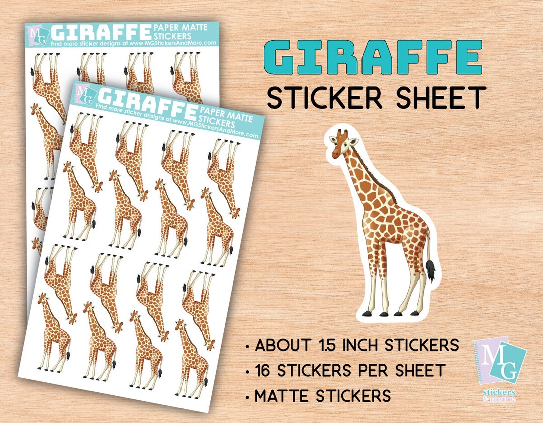 Giraffe Sticker Sheet, Matte Stickers, Zoo, Animal Love, African ...