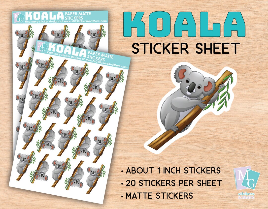 Koala Sticker Sheet, Matte Stickers, Zoo, Animal Love, African Animals ...