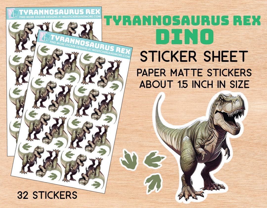 Tyrannosaurus Rex Sticker Sheet, Dinosaur, Stationary, Dino, T-rex, Rea ...