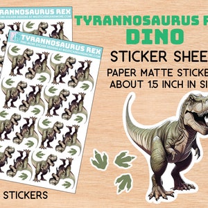 Tyrannosaurus Rex Sticker Sheet, Dinosaur, Stationary, Dino, T-rex, Rea ...