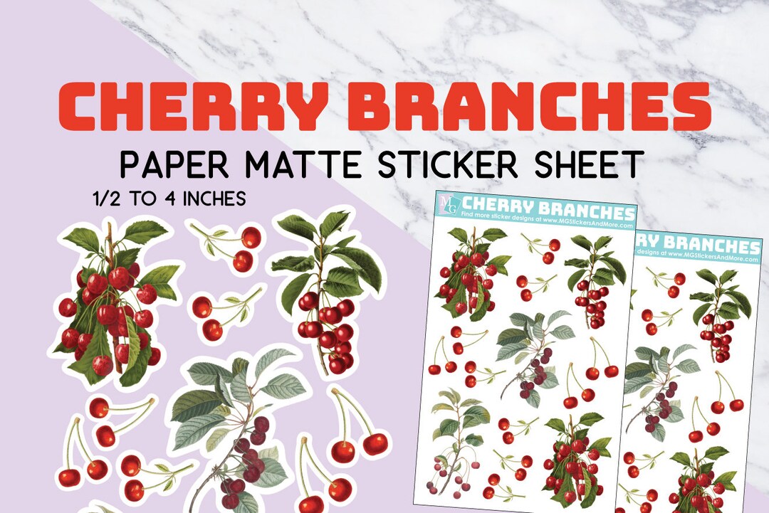 Cherry Bunches Sticker Sheets, Paper Matte Stickers, Apples Orchards ...