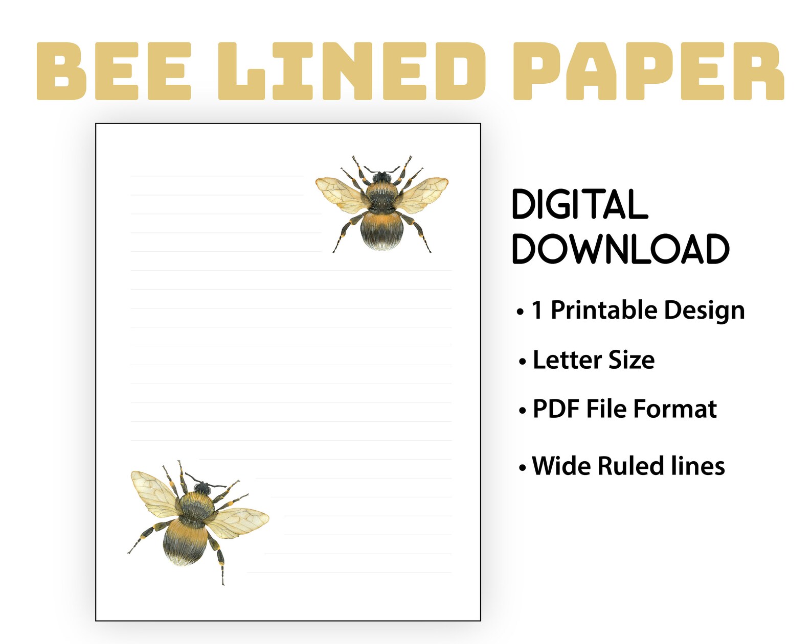 Bee Lined Paper for Letter Writing Printable Stationary - Etsy