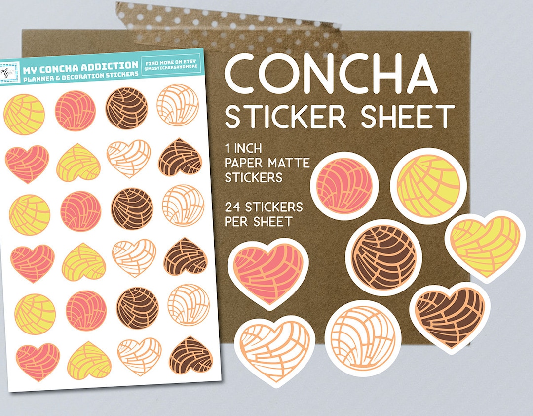 Concha Sticker Sheet, Mexican Pastries, Chocolate, Vanilla, Sugar ...
