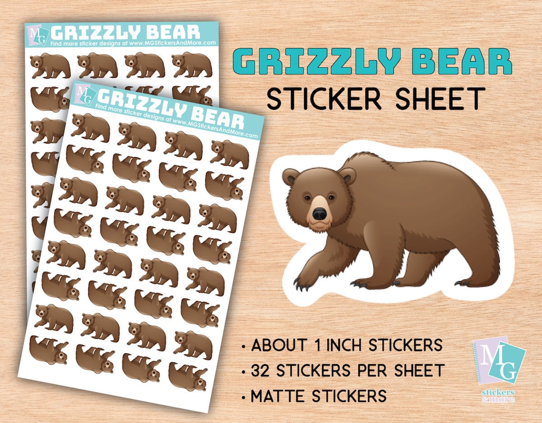 Grizzly Bear Sticker Sheet, Matte Stickers, Zoo, Animal Love, Animals ...