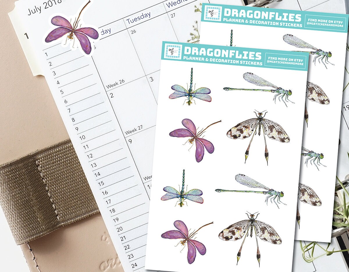 Dragonfly Stickers, Dragonflies, Cute, Watercolor, Paper Stickers ...