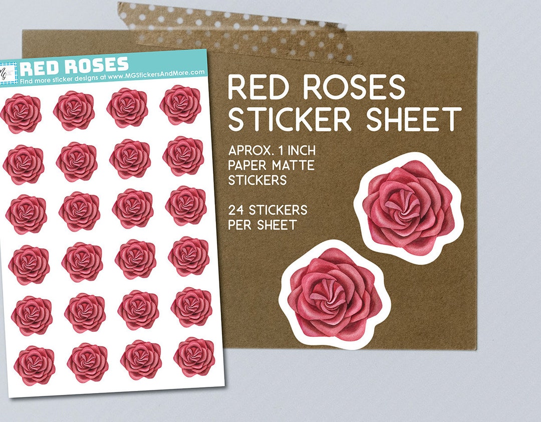 Red Roses Stickers, Red Rose, Florals, Watercolor Style, Sticker Sheet ...