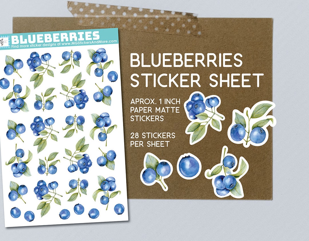 Blueberry Sticker Sheet, Berry Bush, Blueberries, Watercolor Style ...