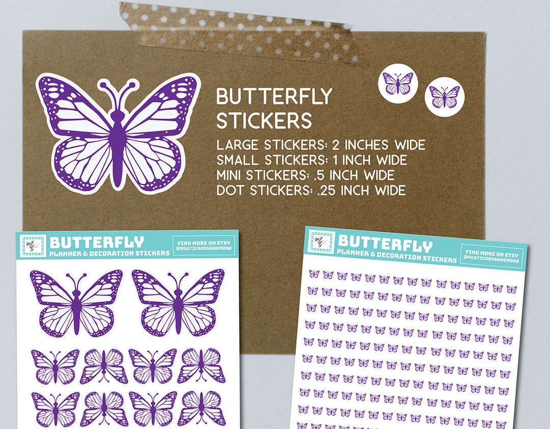Purple Butterfly Planner Stickers, Purple Butterfly Dot Stickers, Mini ...