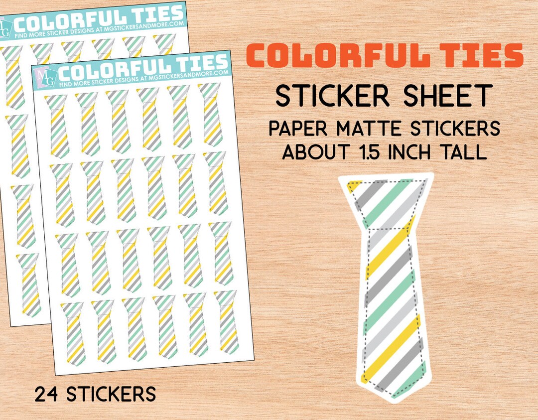 Colorful Ties Sticker Sheet, Paper Matte, Striped, Office, Menswear ...