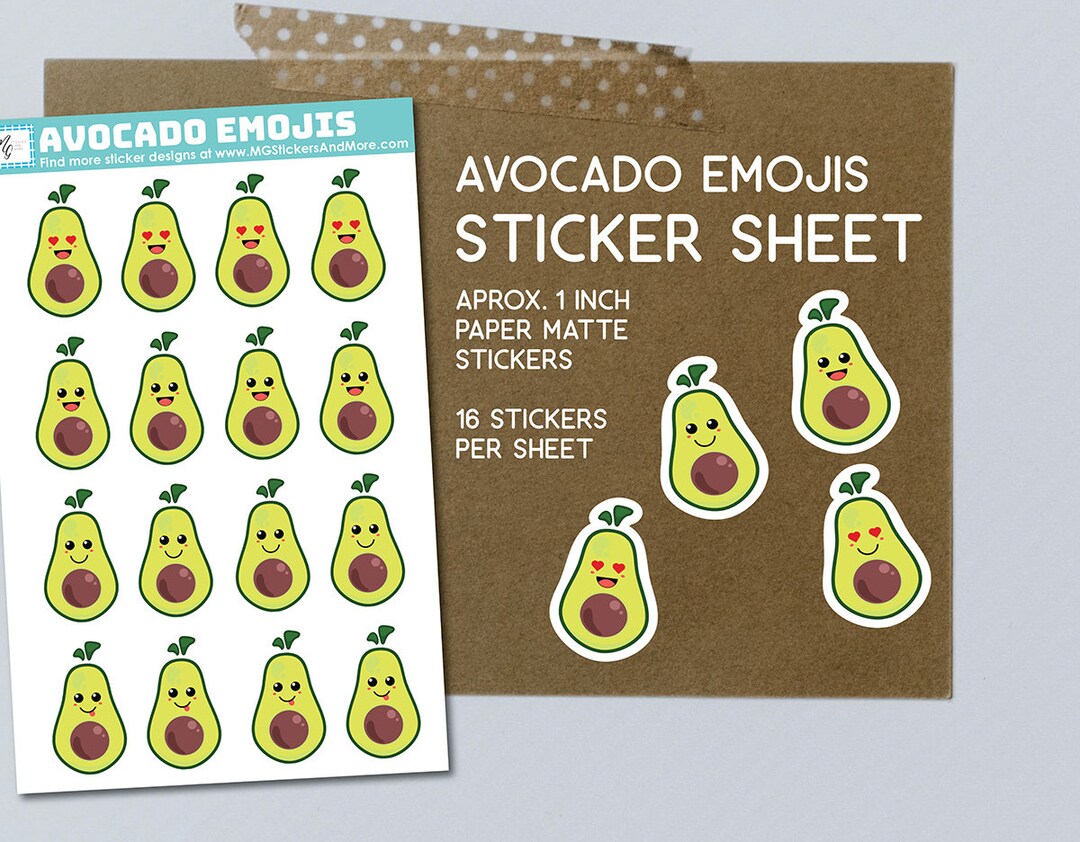 Avocado Emoji Sticker Sheet for Crafting, Journaling, Scrapbooking ...