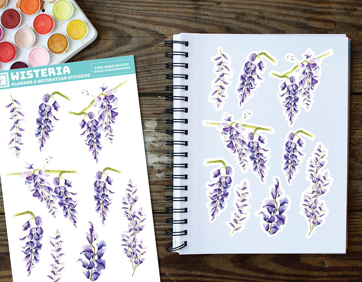 Wisteria Flower Sticker Sheet Wisteria Stickers Purple | Etsy