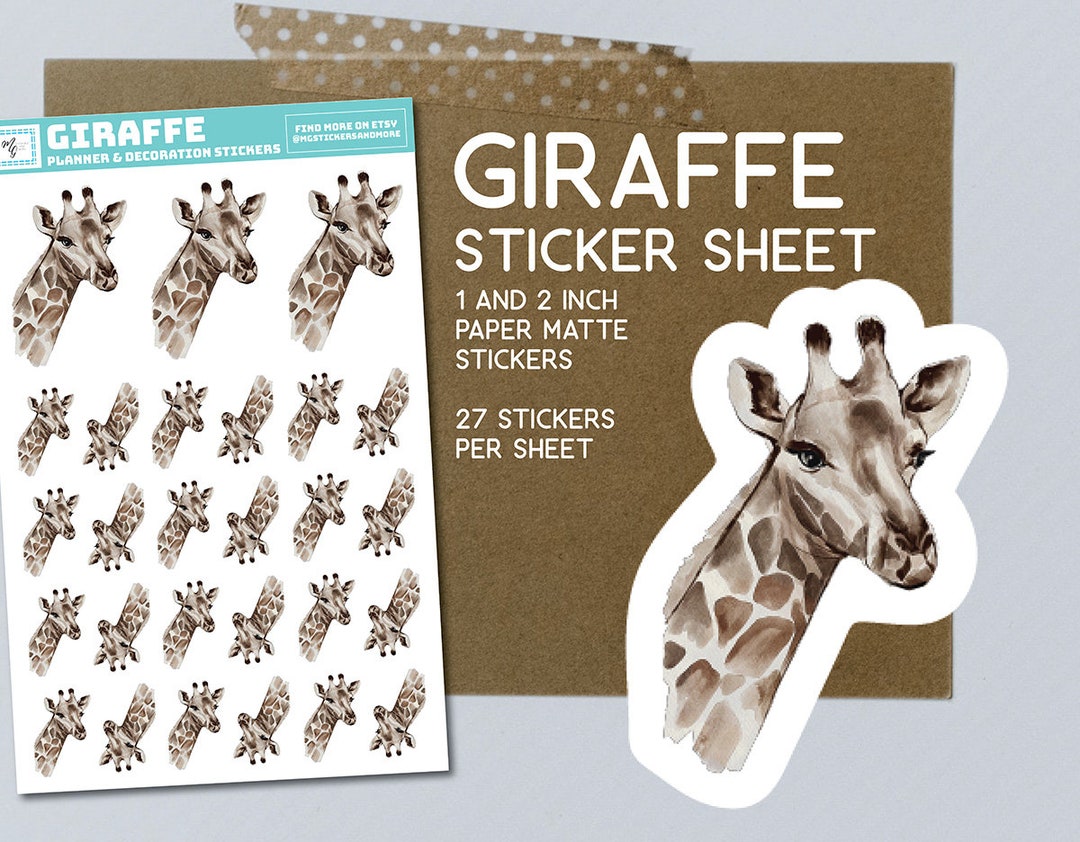 Giraffe Sticker Sheet, Paper Matte Stickers, Giraffes, Animals, Zoo ...