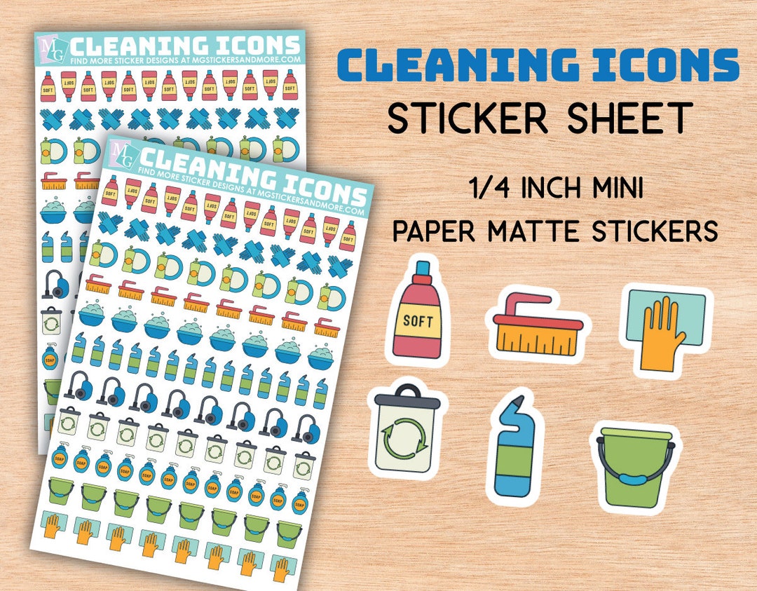 Cleaning Stickers, Planner Sticker, Icons, Small, Mini, Paper Matte ...