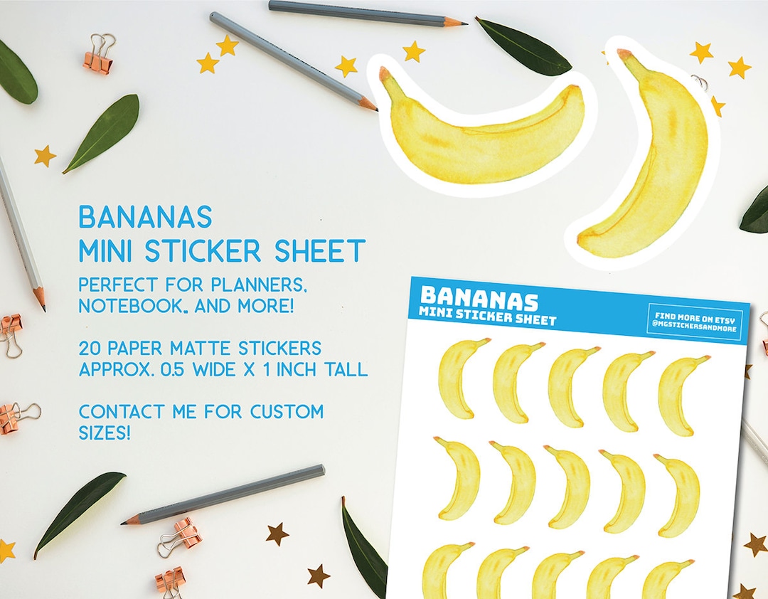 Mini Banana Stickers, Banana, Fruit Love, Mini Paper Sticker, for ...