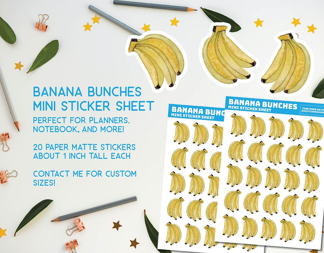 Mini Banana Bunch Stickers, Banana, for Planner, Notebooks, Journals ...