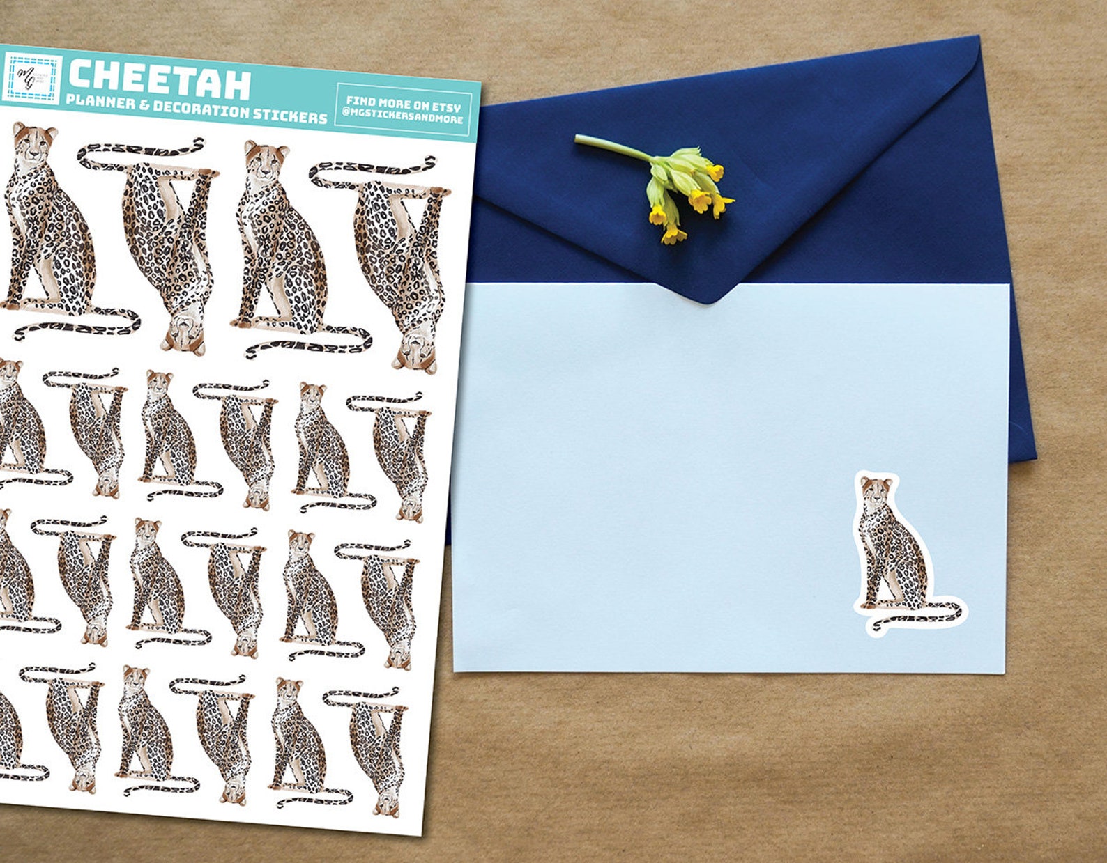 Gepard StickerBogen, Papier matte Sticker, Geparden, Tiere, Zoo, Safari ...