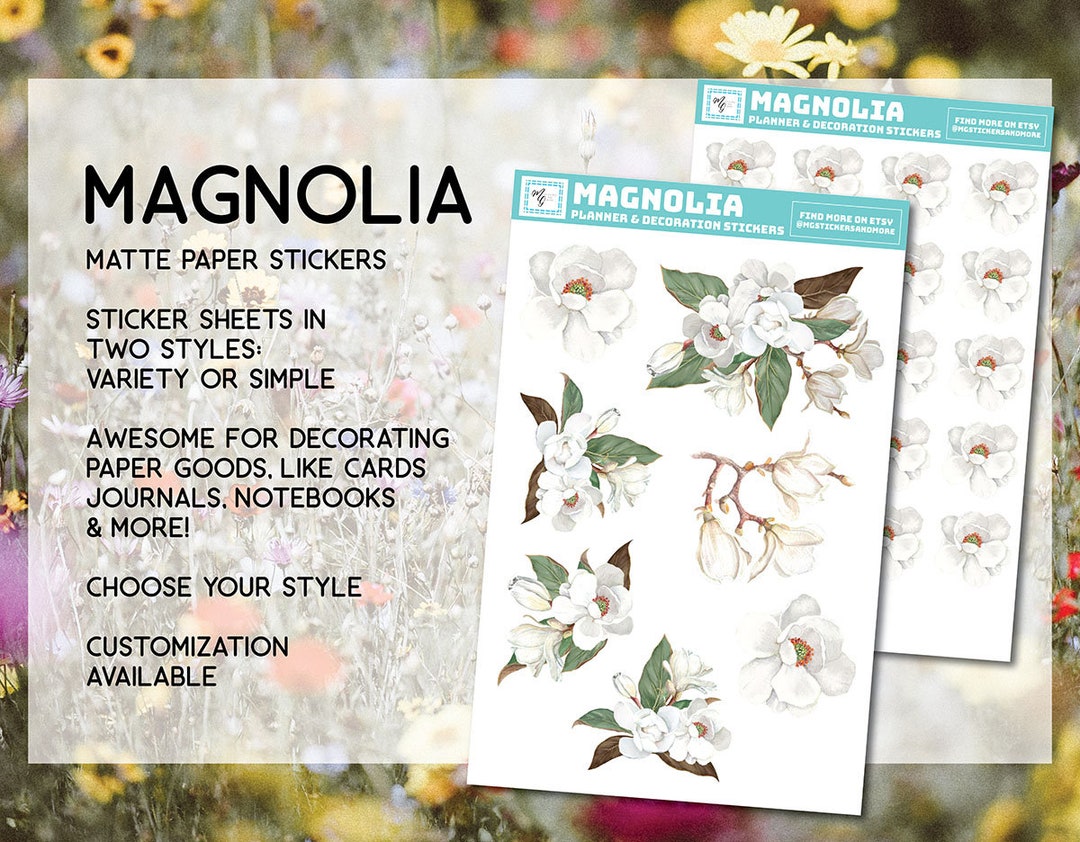 Magnolia Stickers, Magnolias, White Magnolia, Sticker Sheet, Bouquet ...