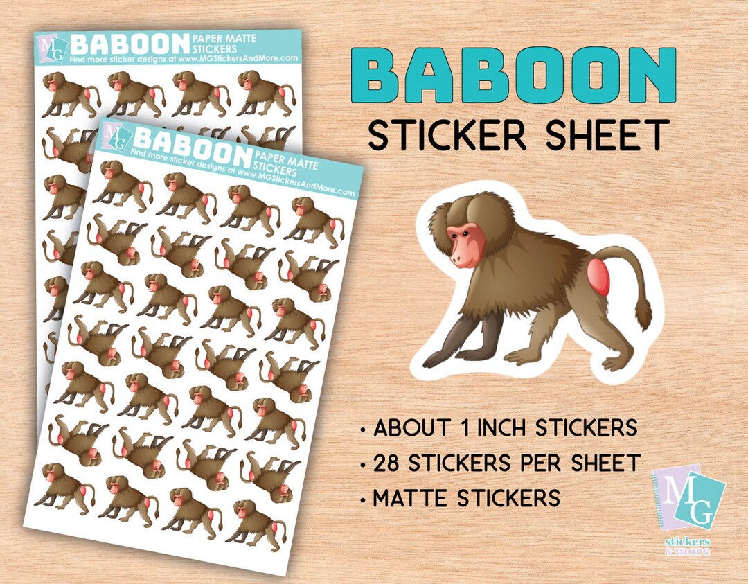 Baboon Sticker Sheet, Matte Stickers, Zoo, Animal Love, African Animals ...