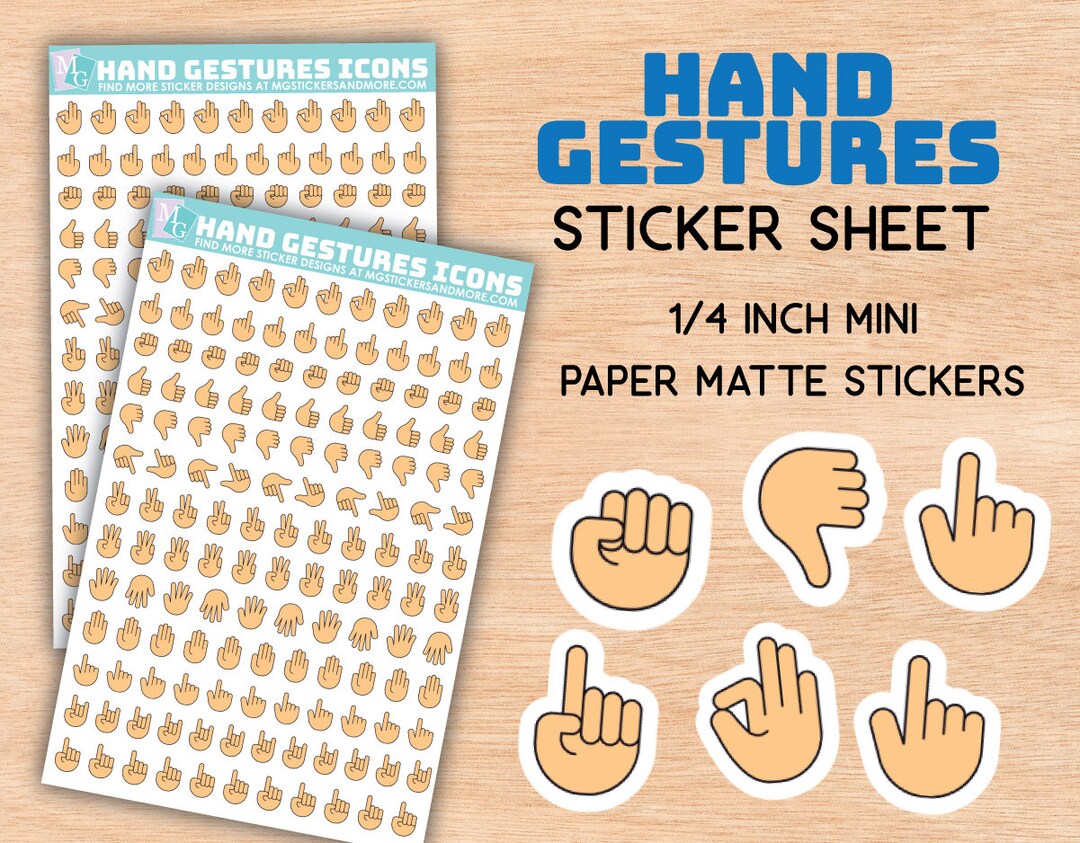 Hand Gesture Stickers, Planner Sticker, Icons, Small, Mini, Paper Matte ...