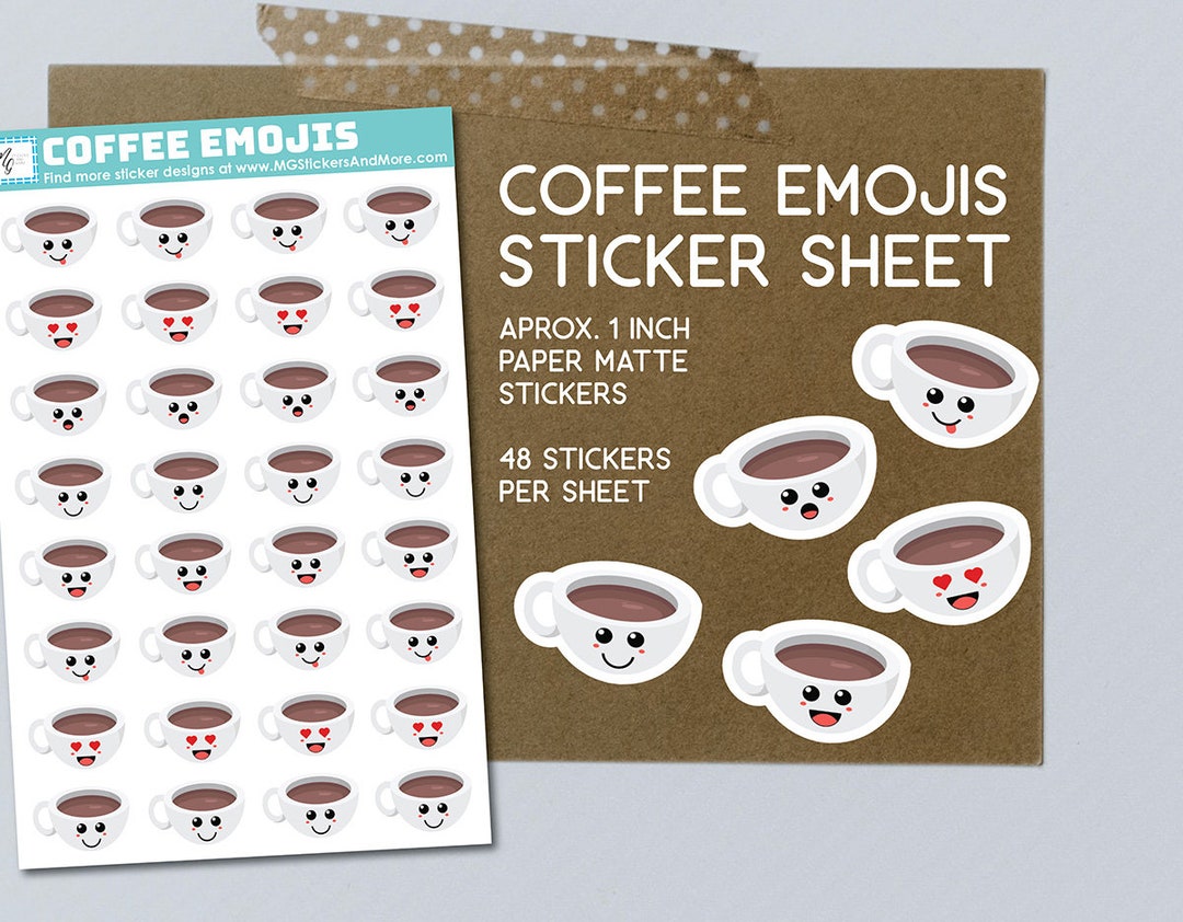 Coffee Emoji Sticker Sheet for Crafting, Journaling, Scrapbooking, Cute ...