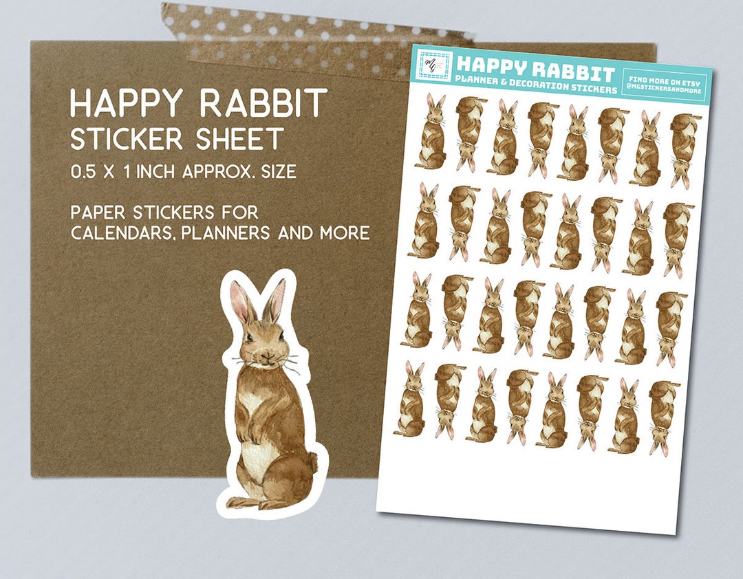 Rabbit Stickers, Watercolor Style, Illustration, Stationary, Happy ...