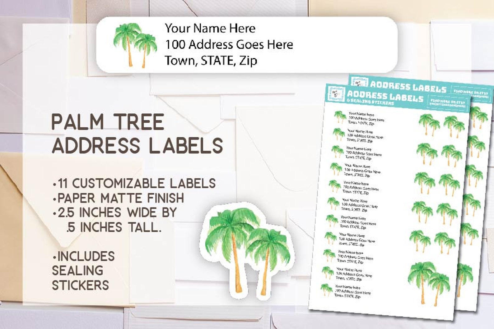 Palm Tree Return Address Labels Stickers Snail Mail Pen | Etsy