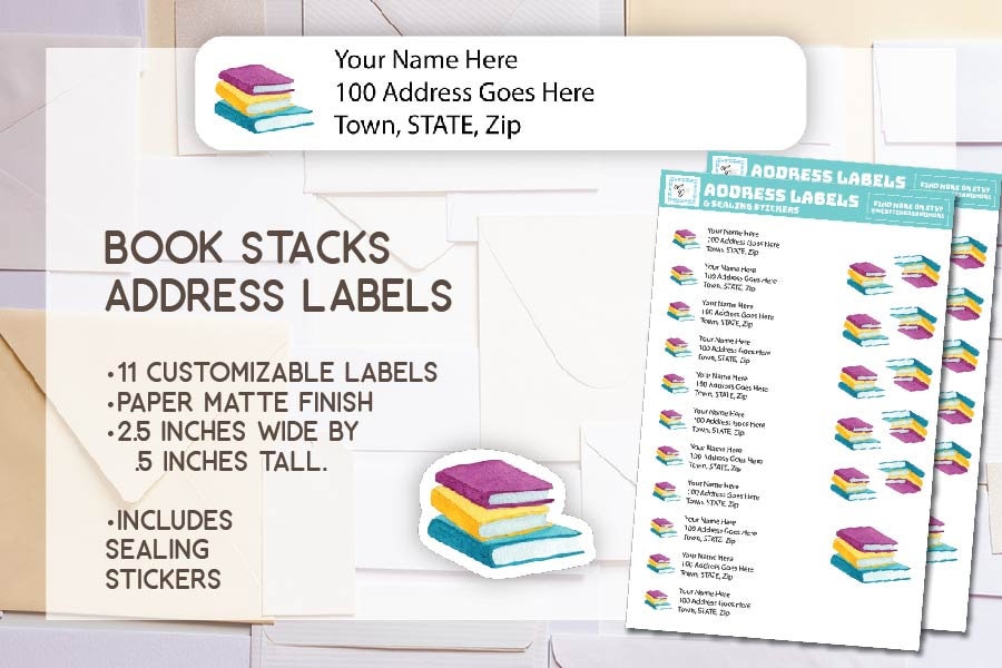 Books Return Address Label Sticker Book Stacks Book Lover - Etsy