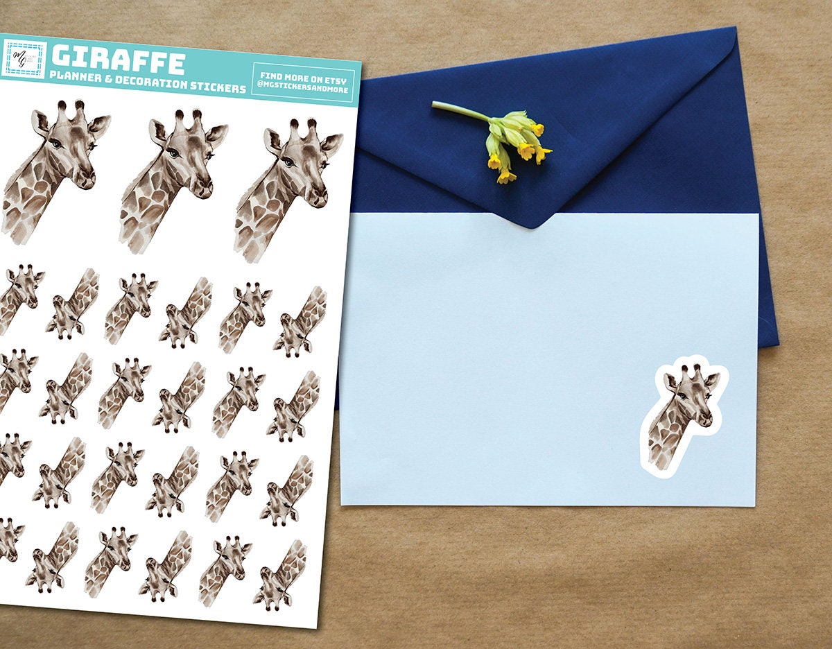 Giraffe Sticker Sheet, Paper Matte Stickers, Giraffes, Animals, Zoo ...