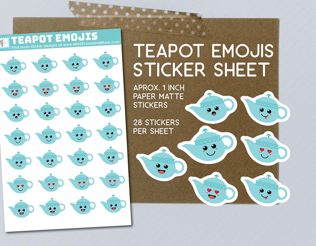 Teapot Emoji Sticker Sheet for Crafting, Journaling, Scrapbooking, Cute ...