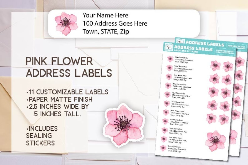 Pink Flower address labels return address custom floral | Etsy